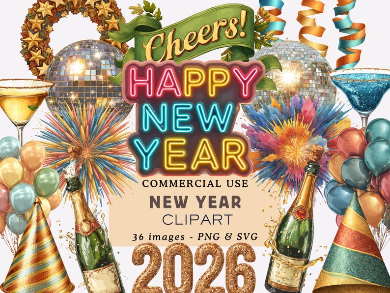 New Year 2026 Clipart Bundle Sparkling Celebration Graphics Festive ...