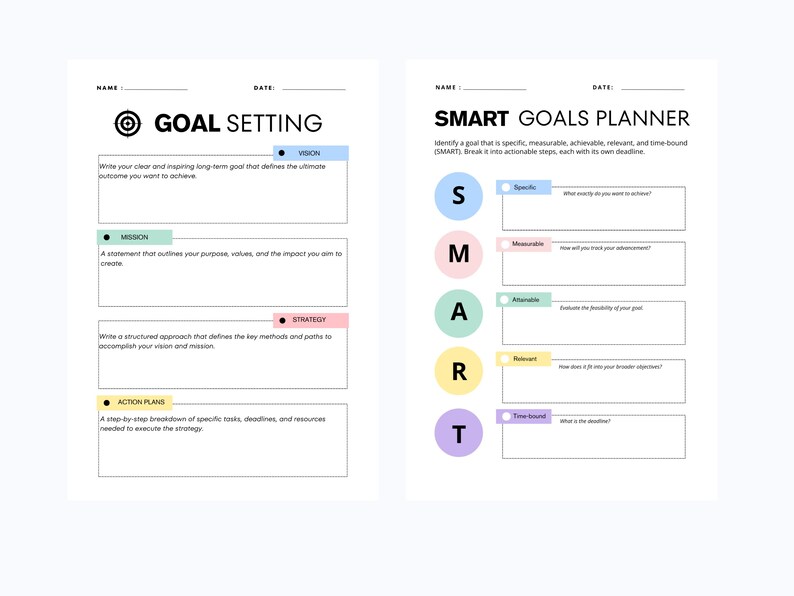 SMART Goals Template | Goal Setting Worksheet Printable | Productivity ...