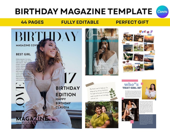 55-pages Custom Birthday Magazine Template Editable on Canva - Etsy Canada