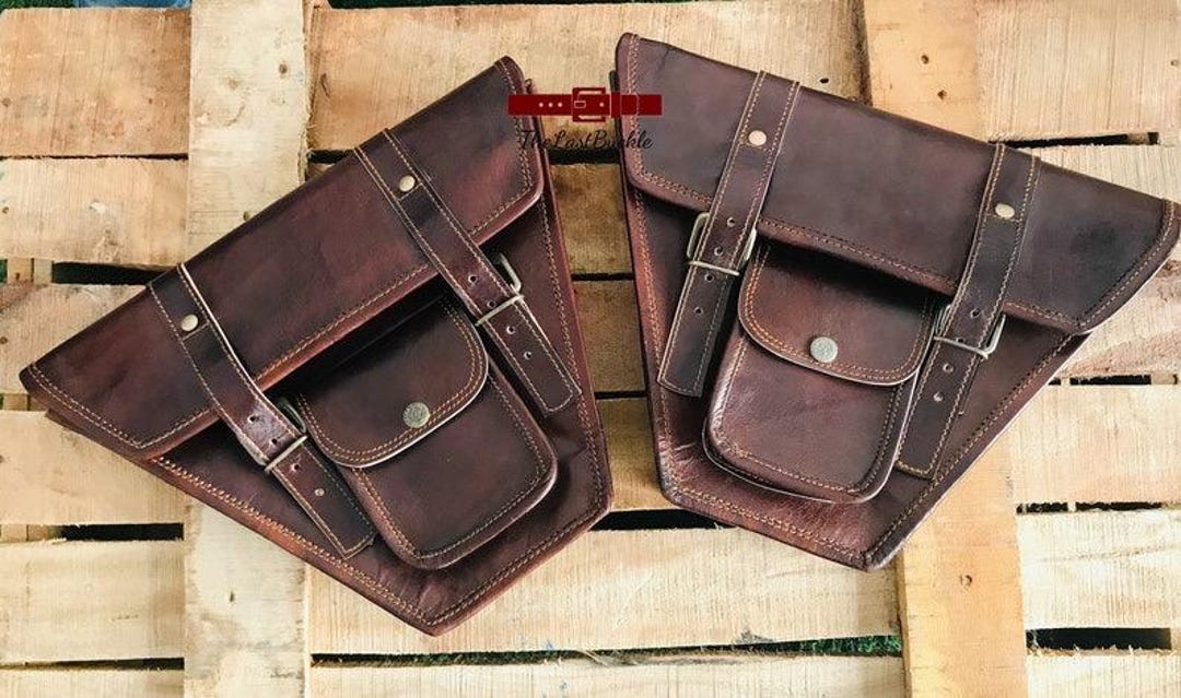 CAFE RACER Motorcycle Saddle Bag Side Bags Luggage Bag Genuine Leather ...