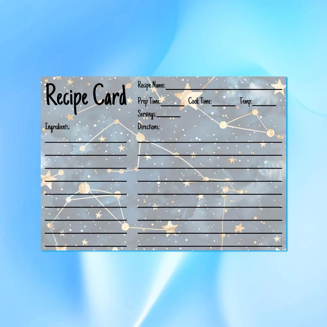 Gold Stars and Constellations Recipe Cards Pack of 12 - Etsy