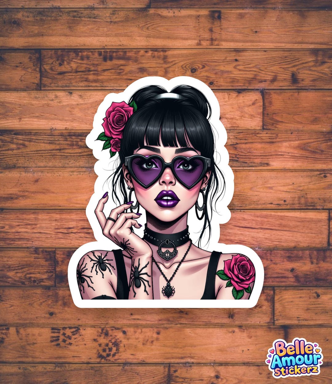 Gothic Girl With Spiders & Heart Glasses Vinyl Decal 4in - Etsy