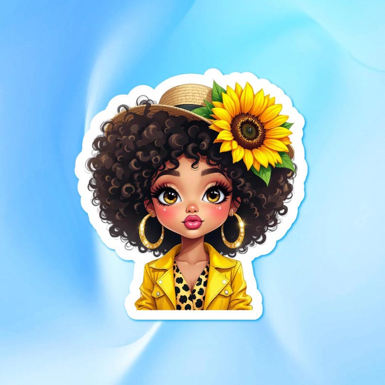 Sunflower Afro Girl | Sunny Chic Vinyl Decal - Etsy