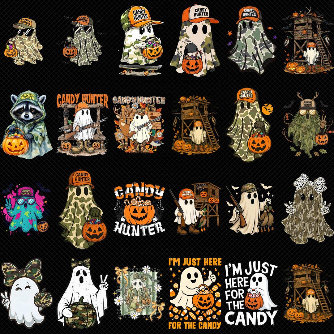 Candy Hunter Halloween PNG Bundle, Camo Ghost Trick or Treat Clipart ...