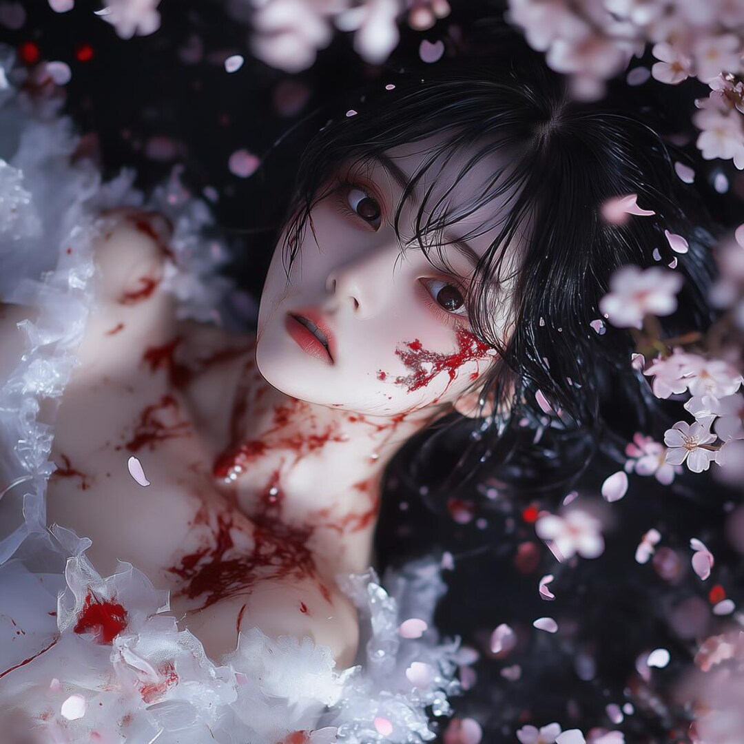 Japan's Gothic Ghosts "sakura Veins" – Gothic Spring Horror Art | Dark Floral Ghost Poster ...