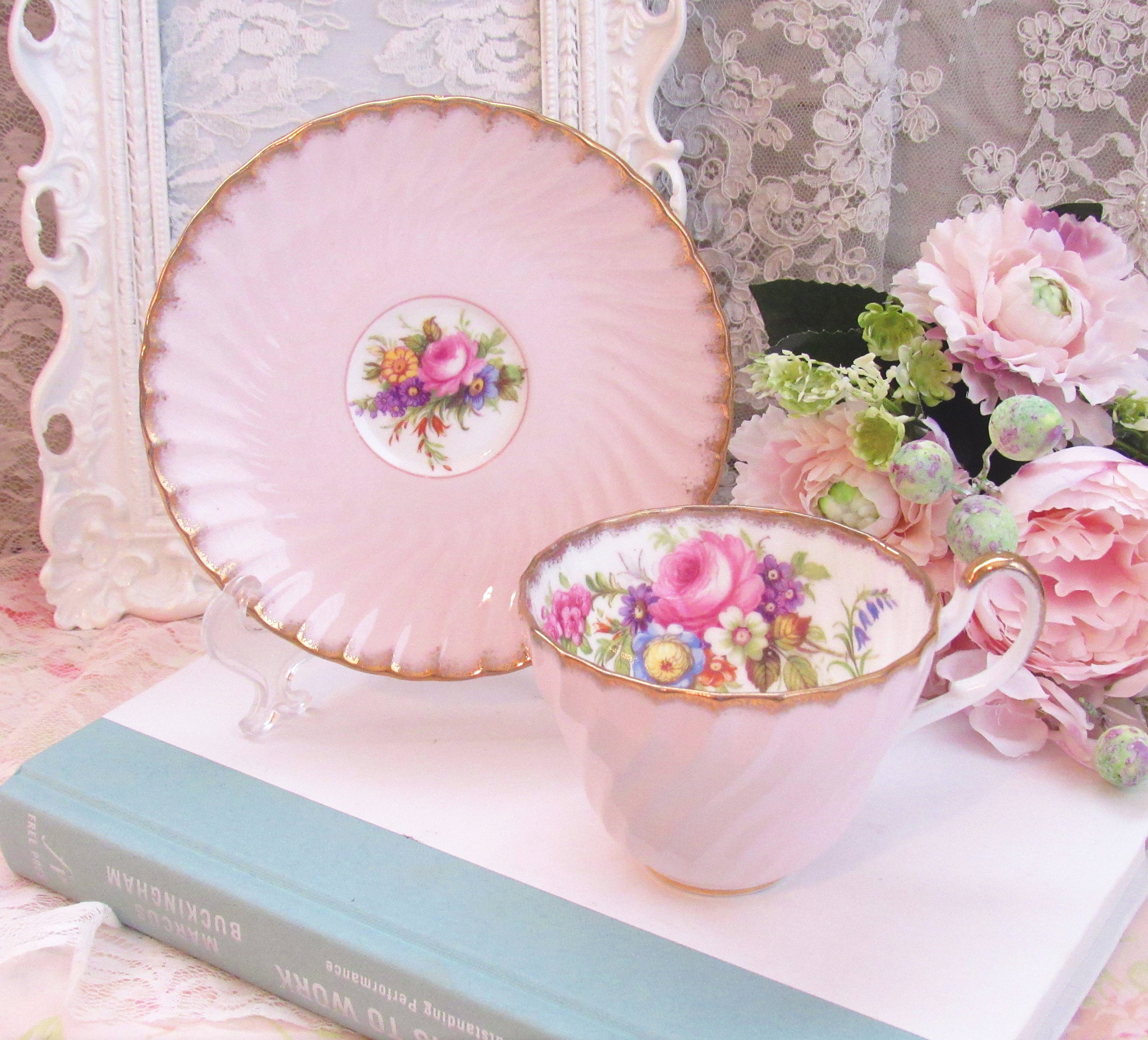 Vintage EB Foley Pink Swirl and Rose Floral Bouquet Bone China Teacup ...