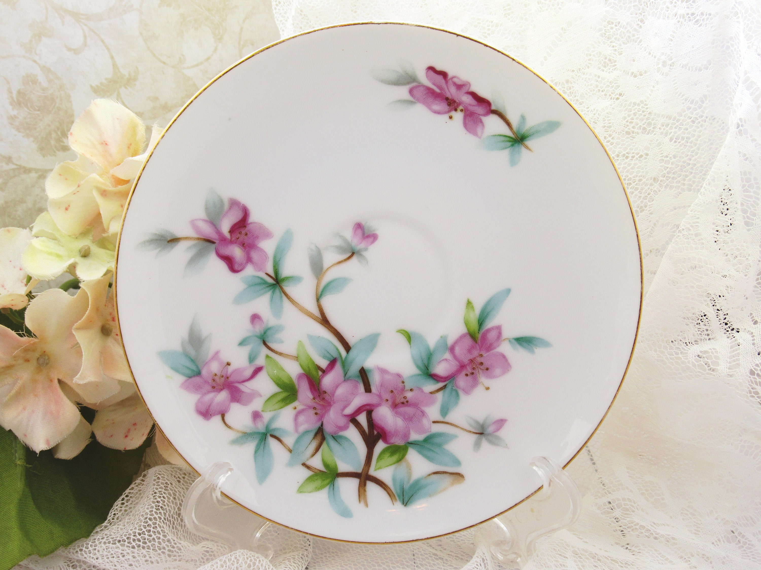 Vintage Yamaka China Fuchsia Pink Floral Saucer Occupied Japan ...