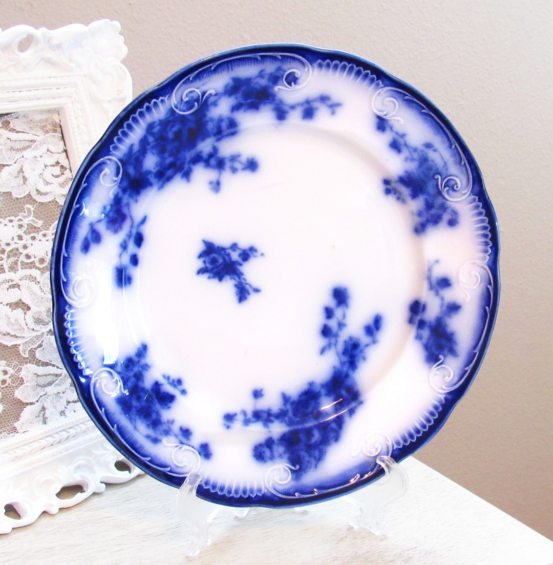 Antique Floral Flow Blue Dinner Plate W.H. Grindley Marechal Niel ...