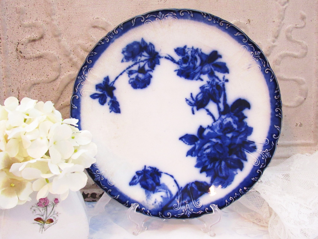 Rare Antique Ridgway & Co. Flow Blue Jacqueminot Rose Dinner Plate ...