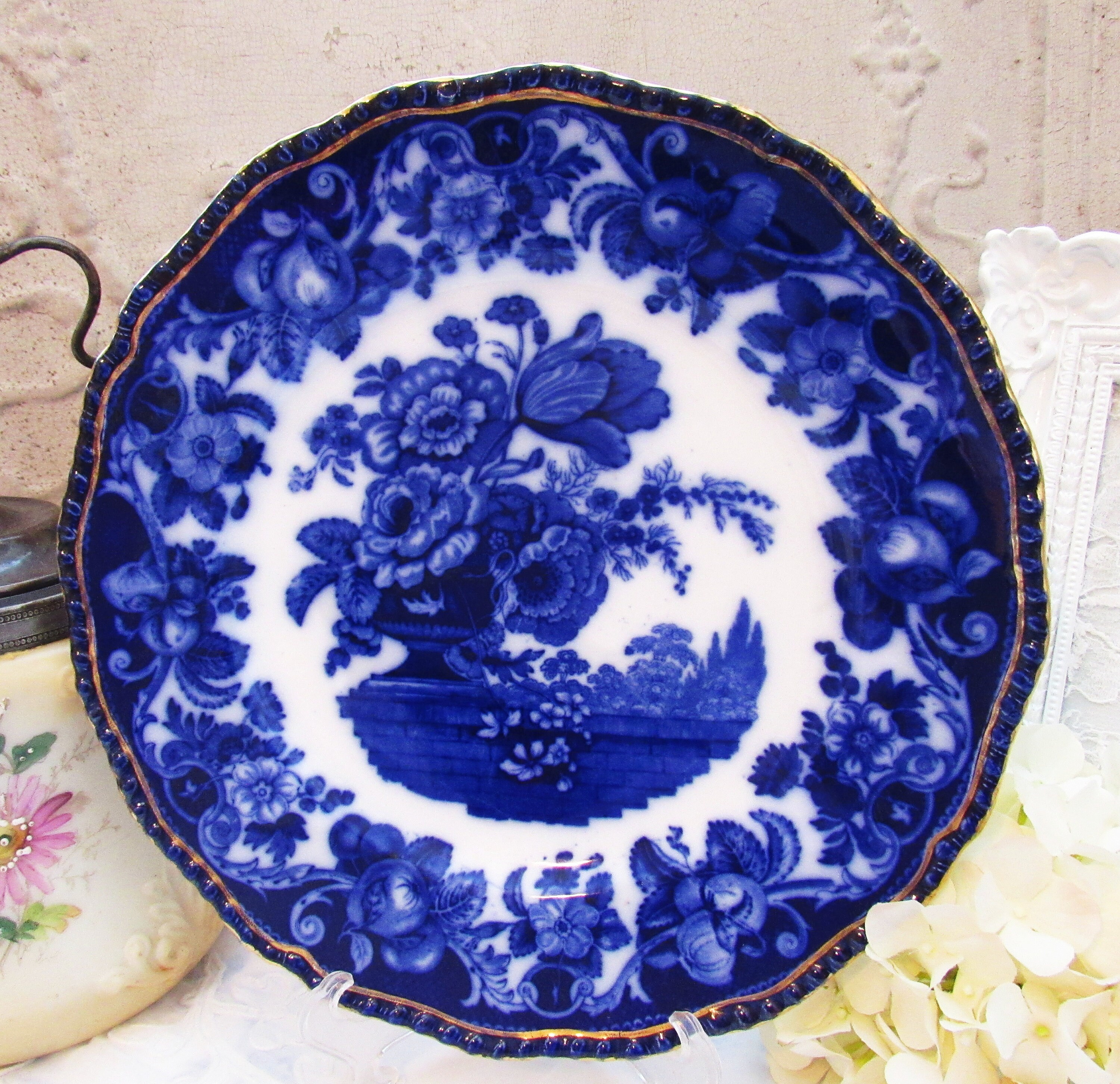 Rare Antique Royal Doulton Flow Blue Pomery Dinner Plate With Beaded ...