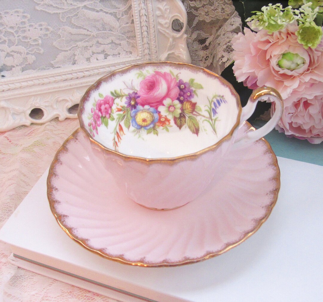 Vintage EB Foley Pink Swirl and Rose Floral Bouquet Bone China Teacup ...