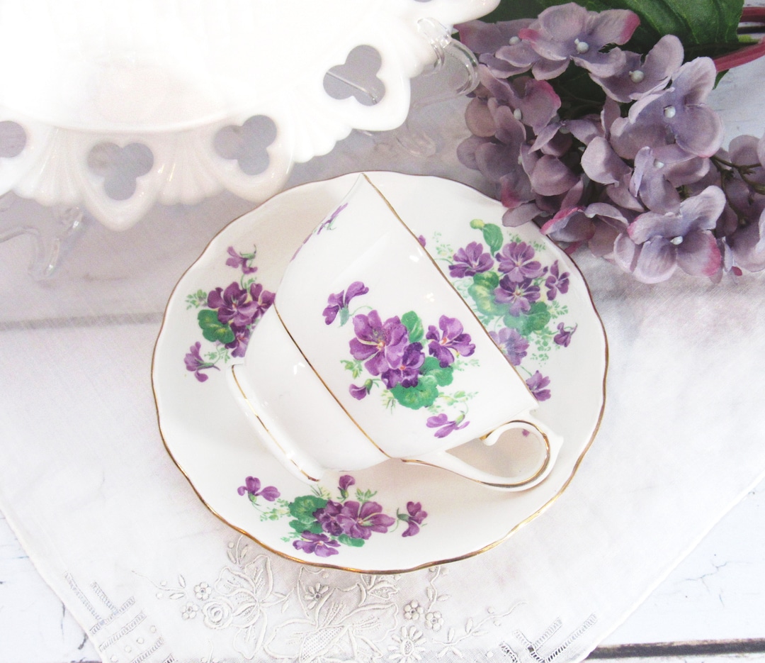 Vintage Purple Violets Colclough Teacup and Saucer Set, English Bone ...
