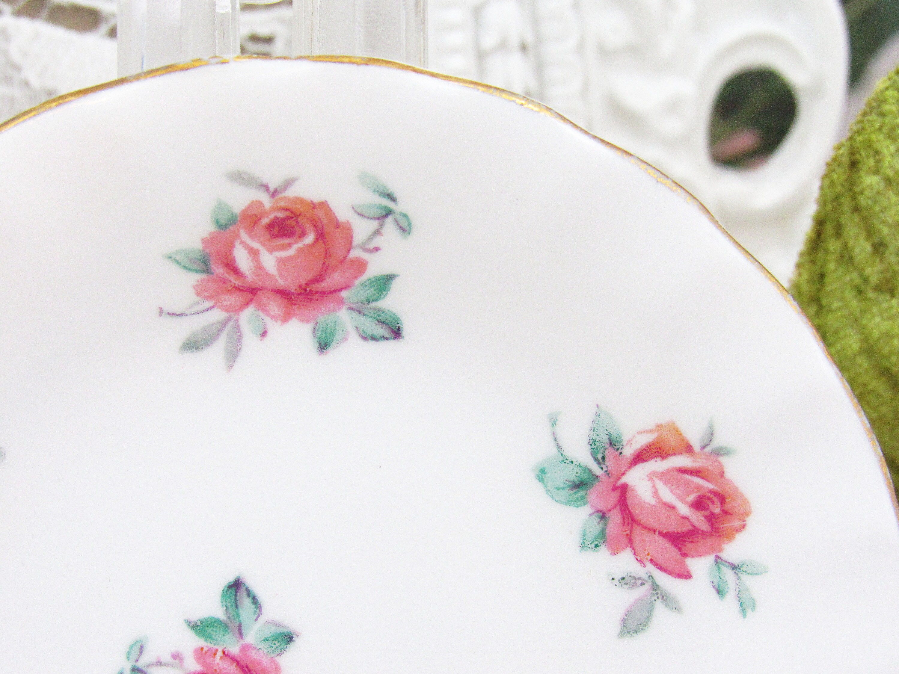 Vintage Chic Pink Roses on White Butter Pats, Small Adderley Lawley ...
