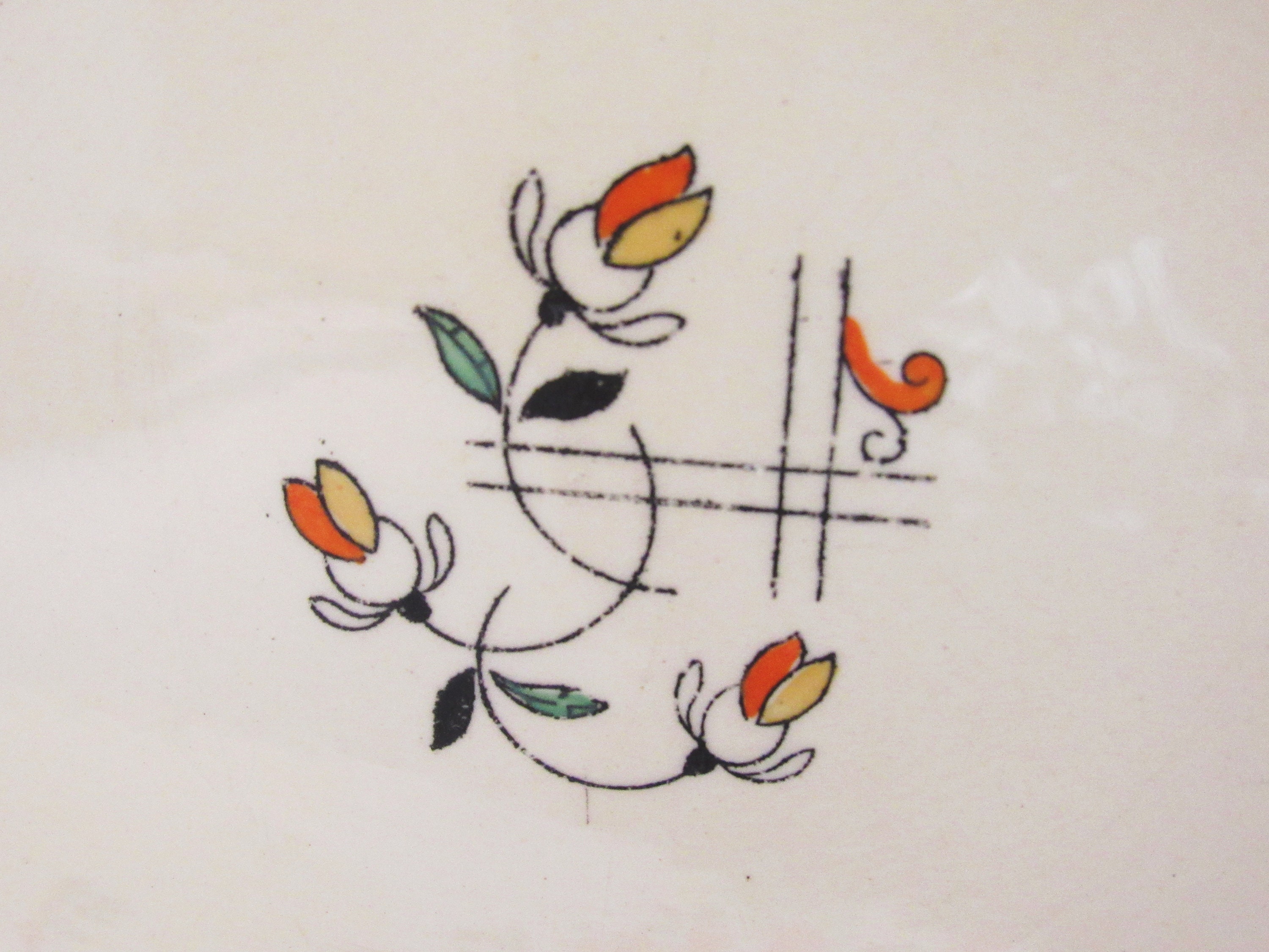 Vintage Art Deco Royal Adams Ivory Orange and Green Floral Oval Platter ...