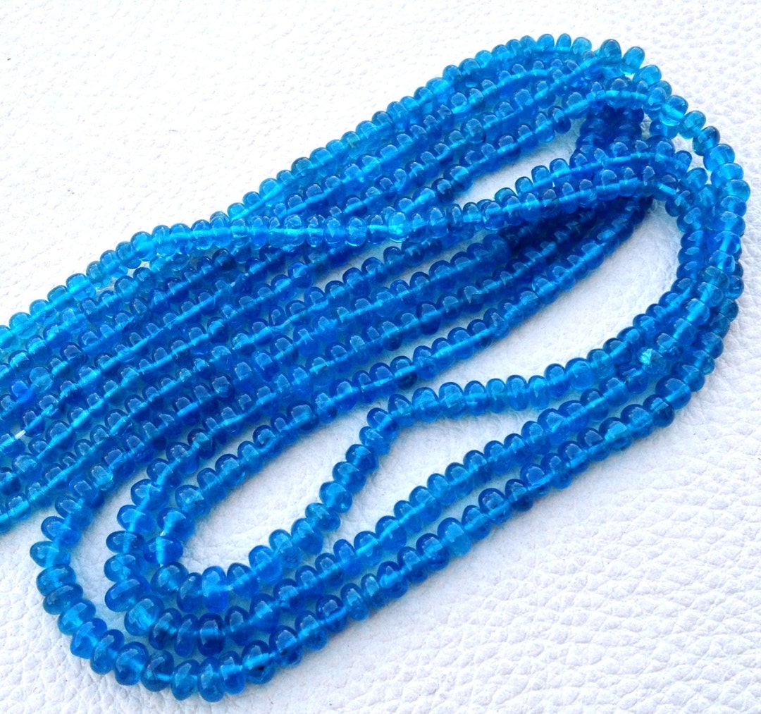 Brand New, AAA Rare Natural NEON Blue APATITE Smooth Rondells, Fine ...