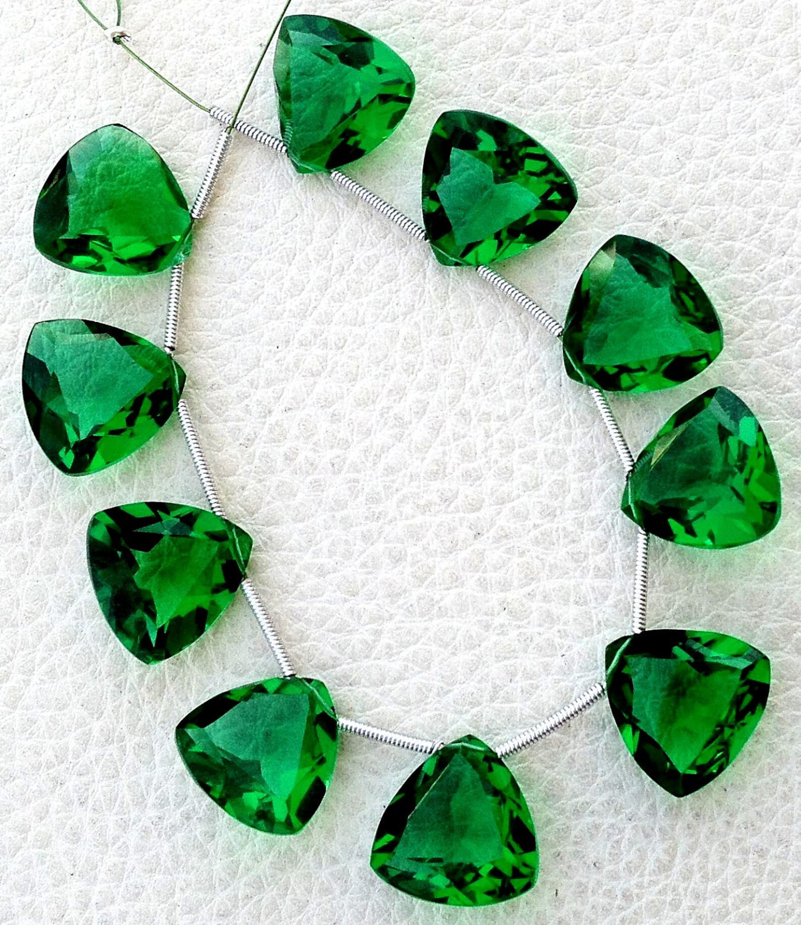 4 Matched Pairs, Superb EMERALD Green Quartz Faceted CUT Trillion Shape ...