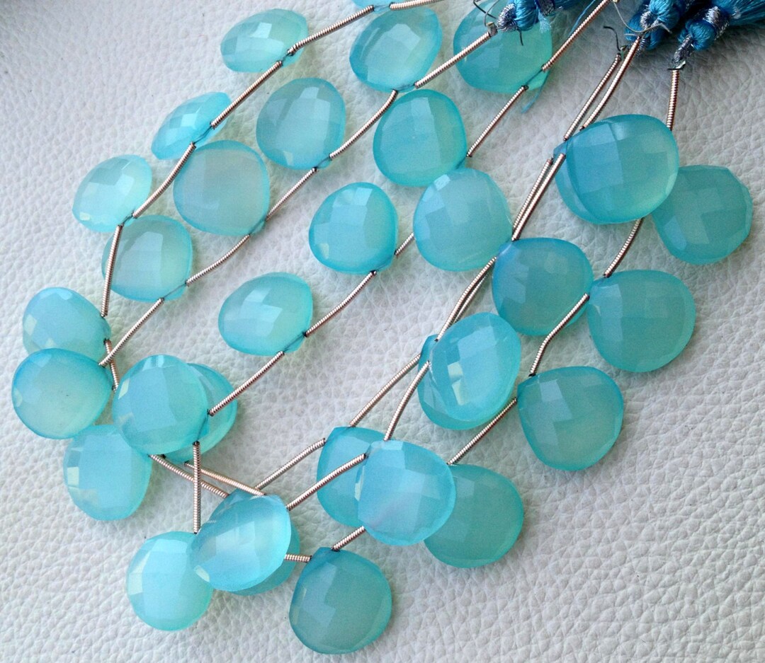Brand New, 4 Matched Pairs, 18mm Long Aprx., PERU AQUA Blue Chalcedony ...