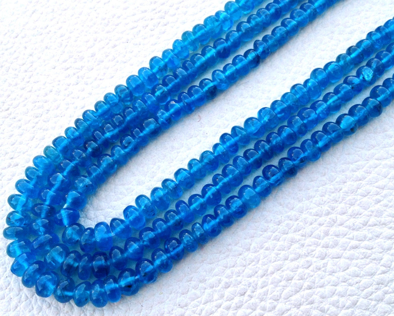 Brand New, AAA Rare Natural NEON Blue APATITE Smooth Rondells, Fine ...