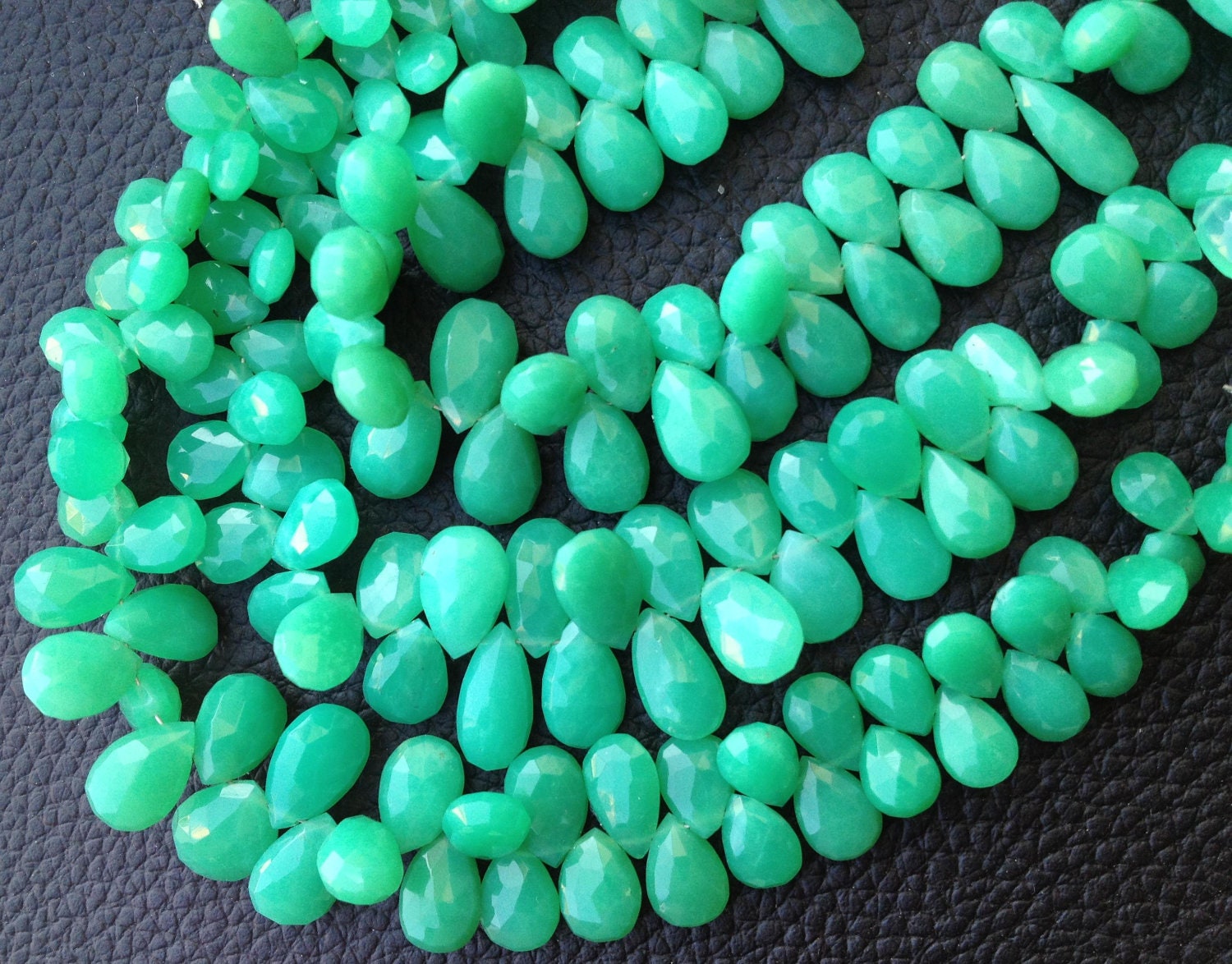Full 6 Inch Strand, Unique CHRYSOPRASE Chalcedony Faceted Pear Shape ...