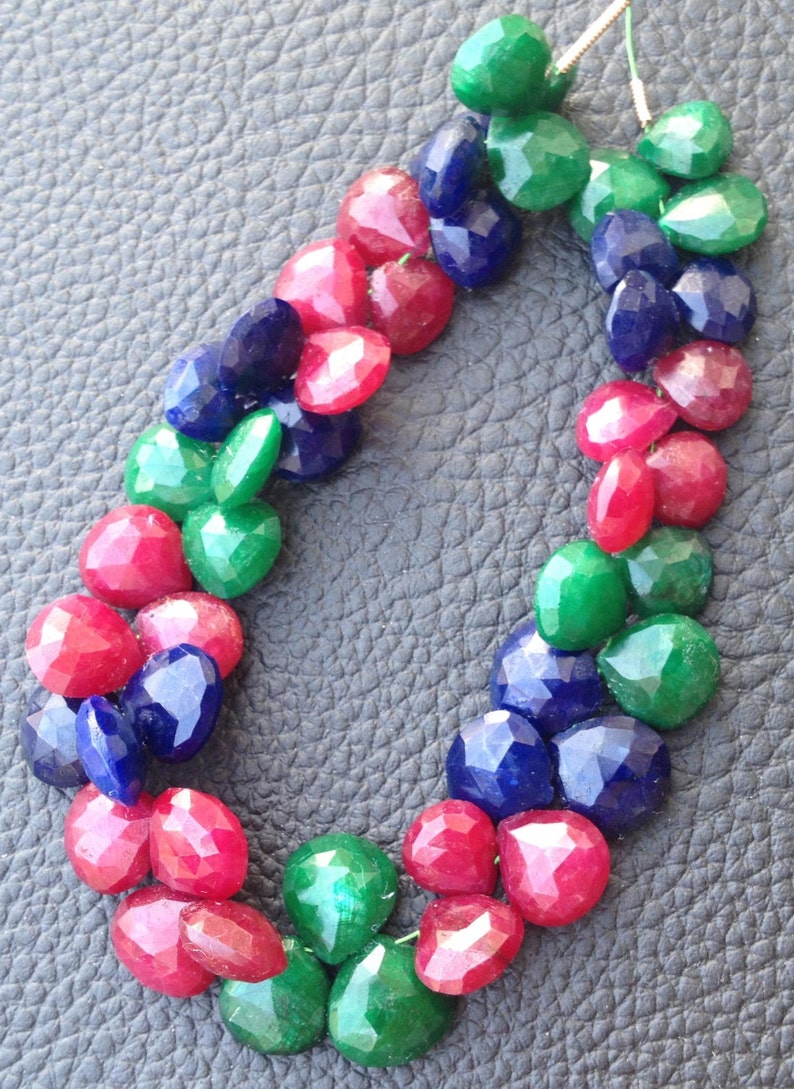 New Arrival Dyed Natural Ruby Emerald & Sapphire Faceted | Etsy