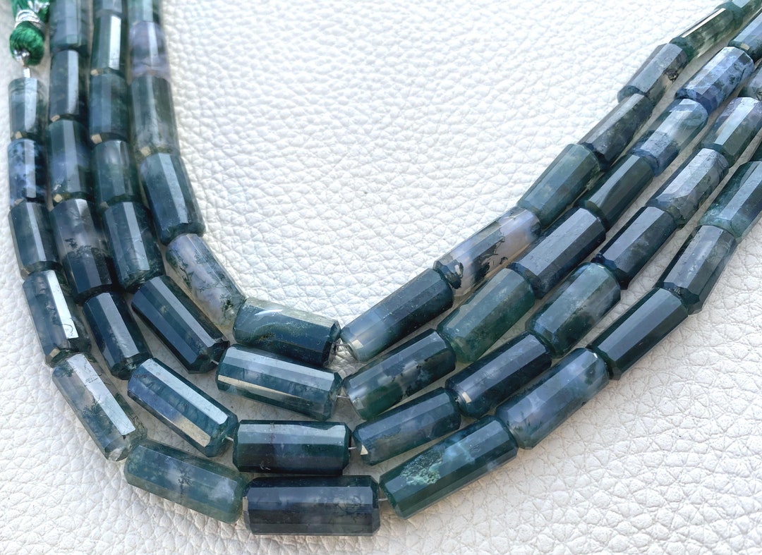 Brand New, Full 7 Inch Strand,natural Green MOSS AGATE Faceted Pipe ...