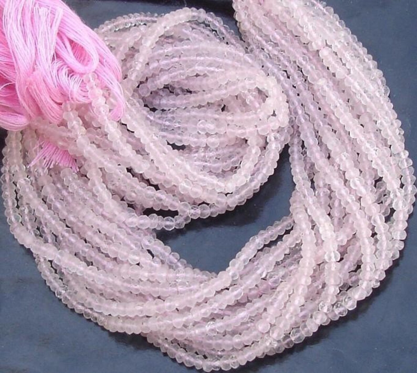 Gorgeous Quality, Full 14 Inch Long Strand Micro Faceted Rondells ROSE ...