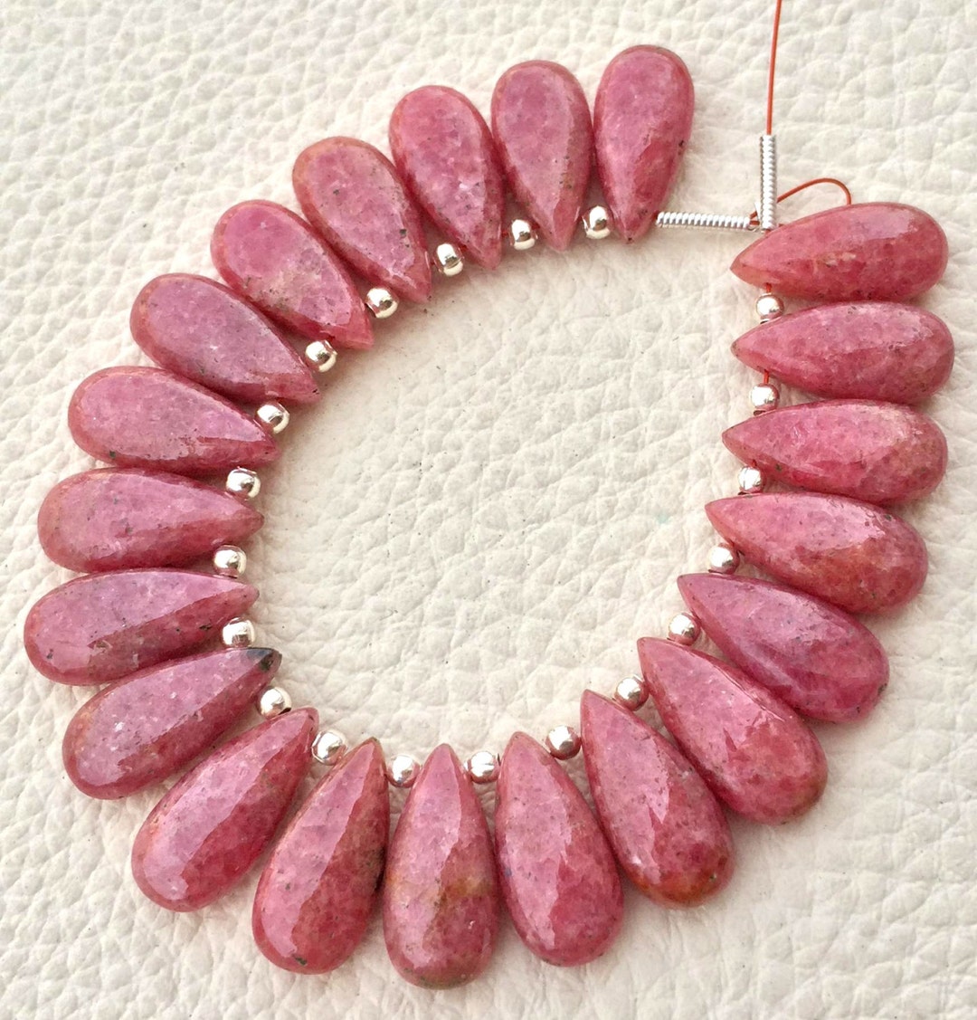 4 Matched Pair, NATURAL RHODONITE Smooth PEAR Shape Briolettes, 15x7mm ...