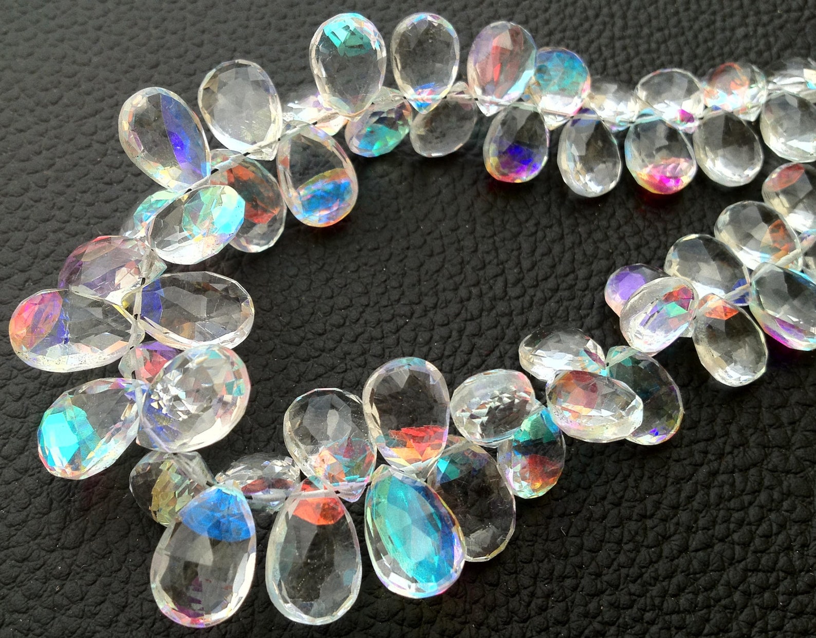 Brand New, 1/2 Strand, FIRE RAINBOW Moonstone Quartz Faceted Pear Shape ...