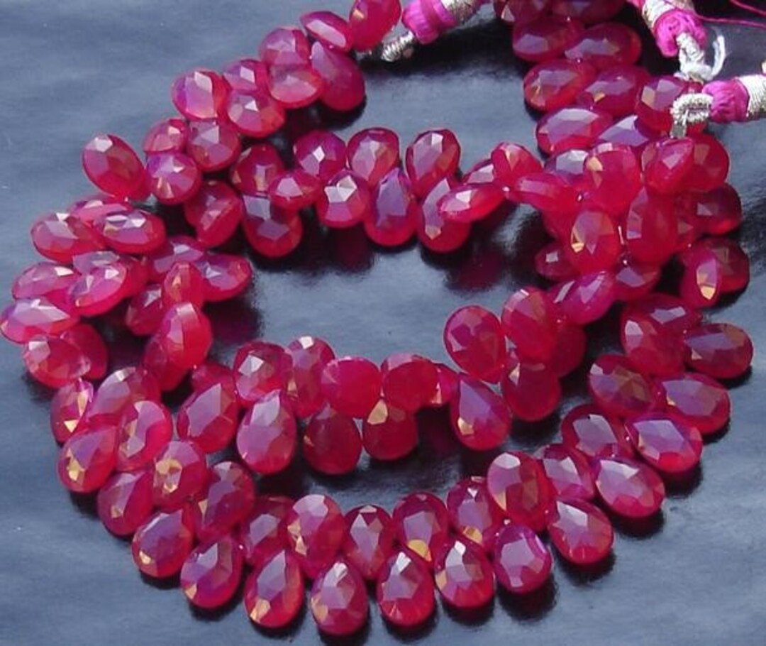 Brand New, 1/2 Strand, Rare Ruby Red Chalcedony Faceted Pear Briolettes ...
