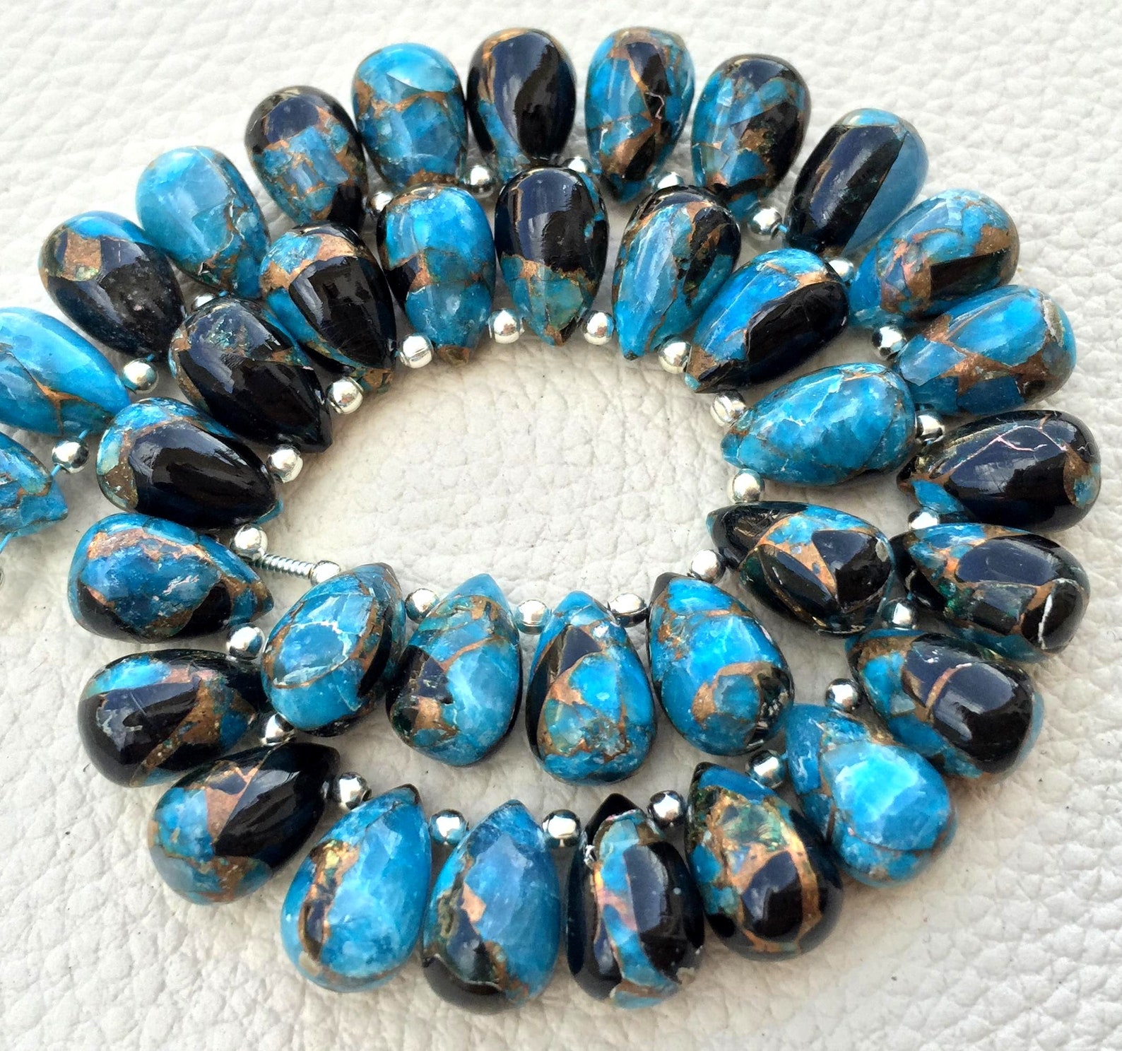 3 Matched Pair RARE BLUE Copper Obsidian Smooth Drops Shape | Etsy