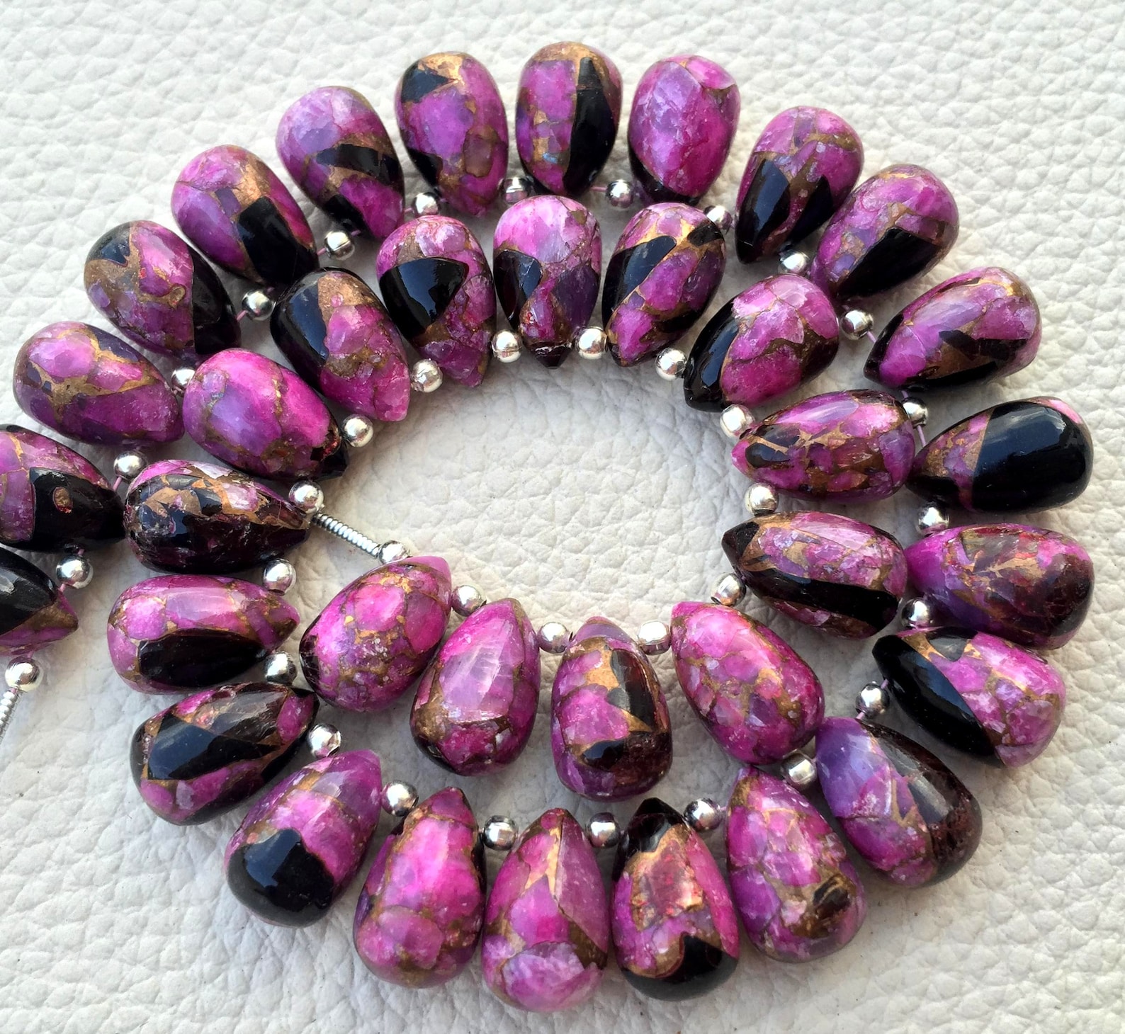 3 Matched Pair, RARE PINK Copper Obsidian Smooth Drops Shape Briolettes ...