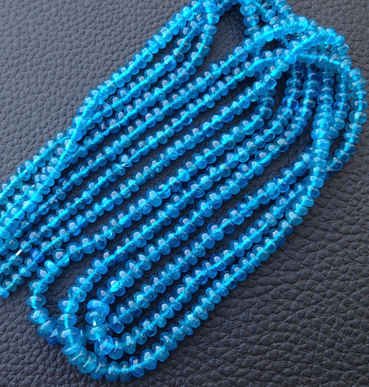 Brand New, AAA Rare Natural NEON Blue APATITE Smooth Rondells, Fine ...