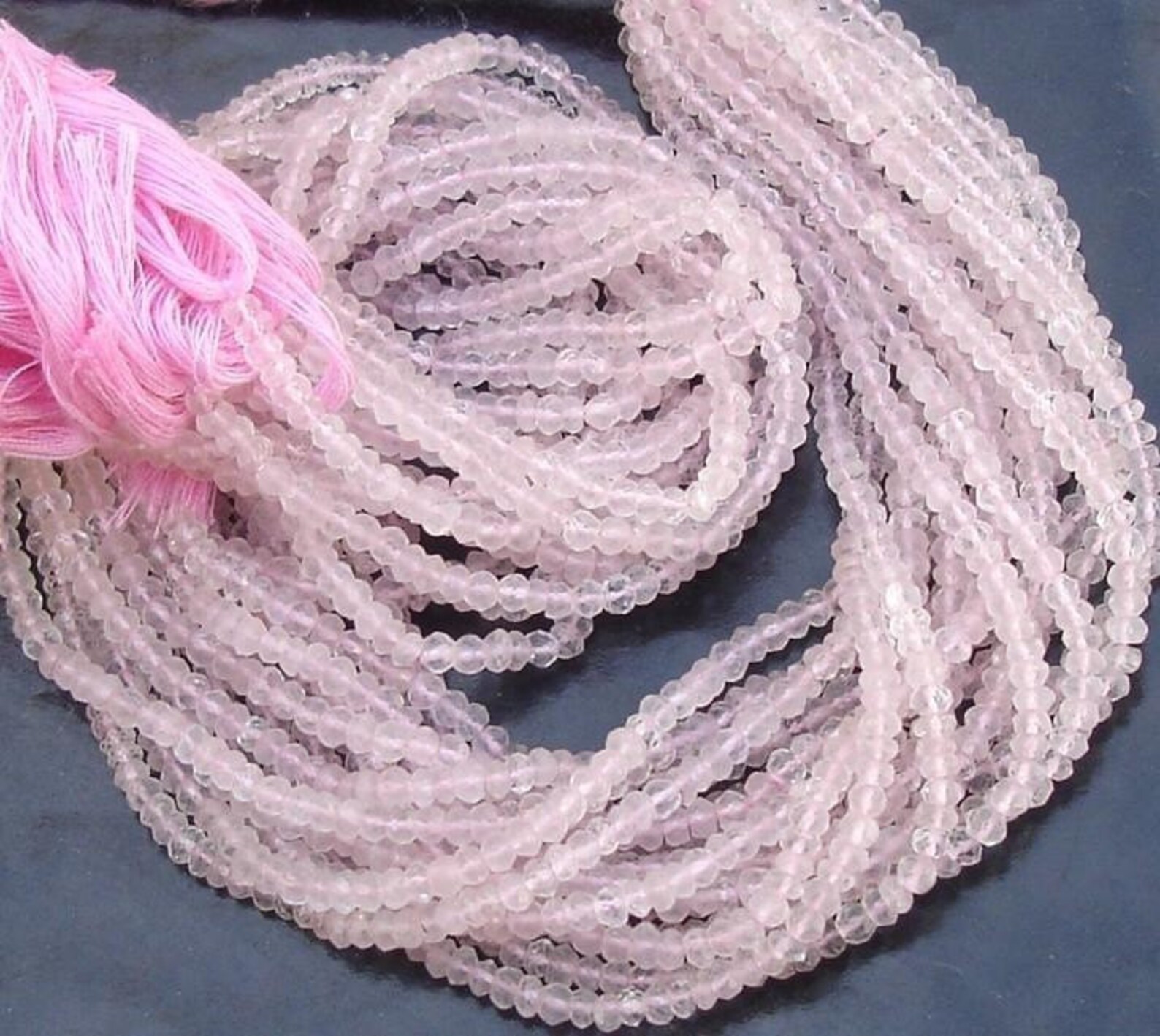 Gorgeous Quality, Full 14 Inch Long Strand Micro Faceted Rondells ROSE ...