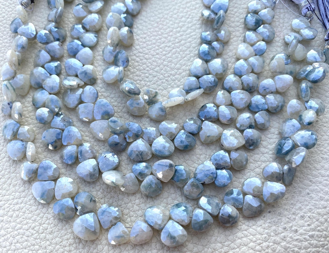 Brand New, Full 8 Inch Strand, Rare Mystic Pearl Blue-white SILVERITE ...
