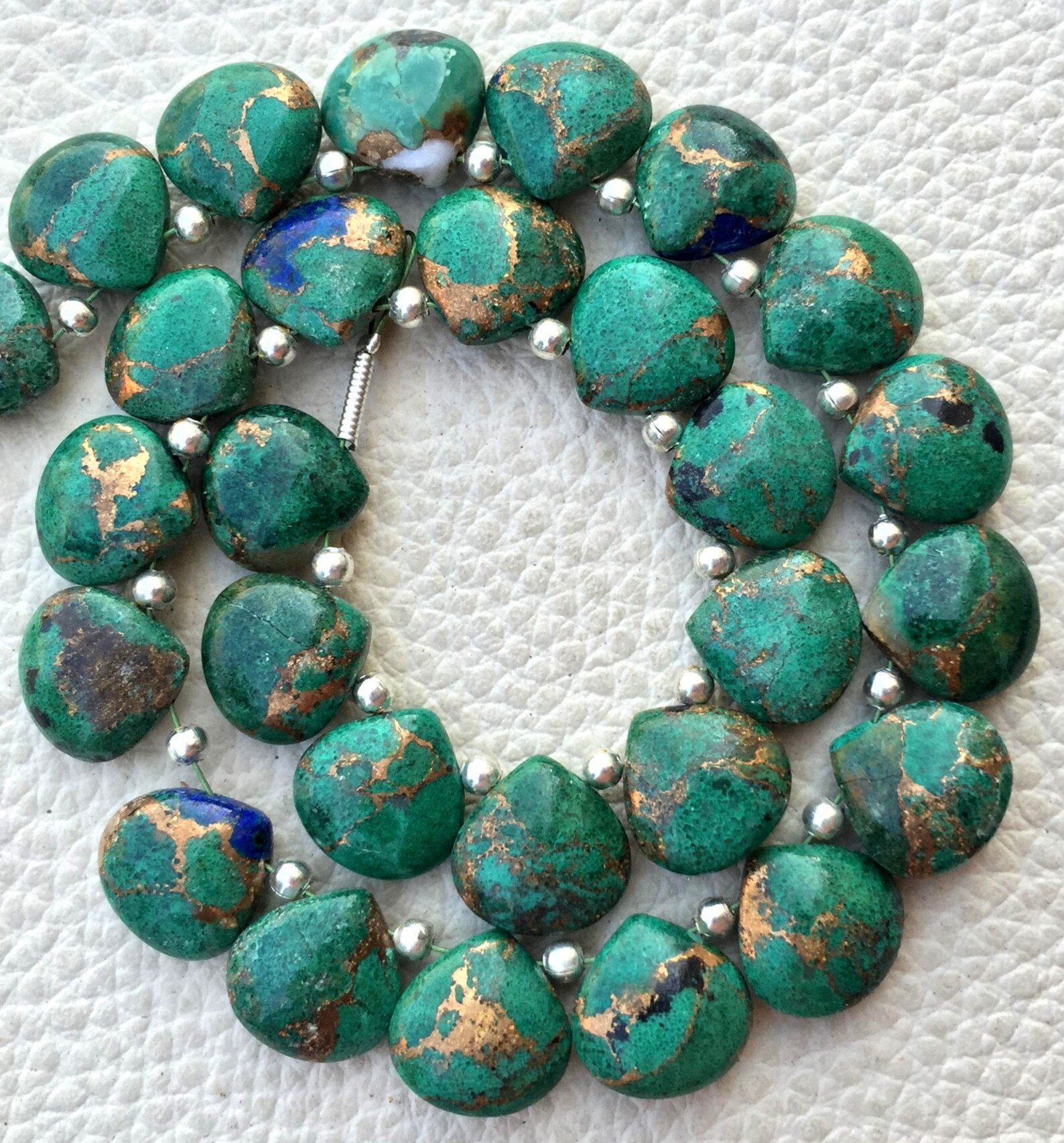4 Matched Pair, Green Azurite COPPER Turquoise Smooth Heart Shape ...