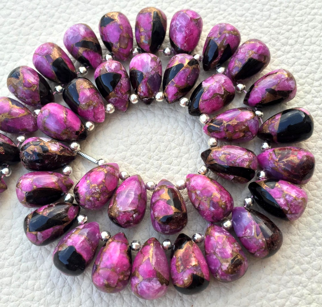 3 Matched Pair, RARE PINK Copper Obsidian Smooth Drops Shape Briolettes ...