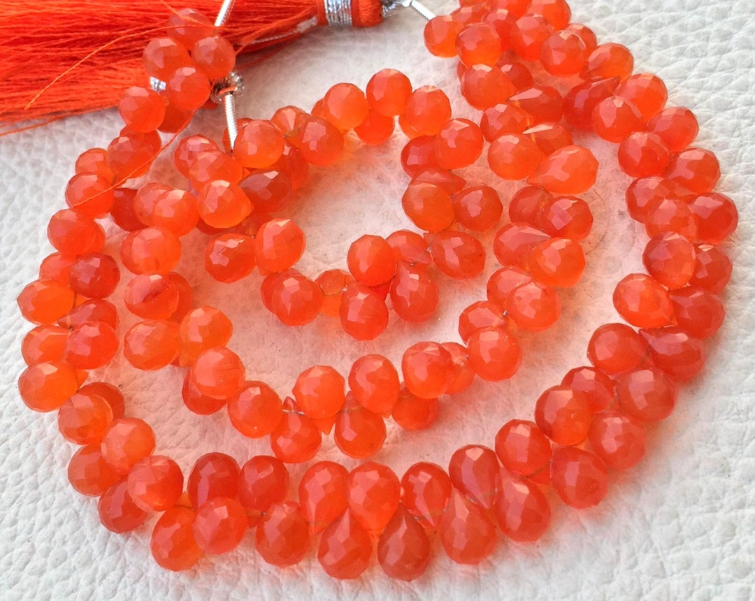 Full 7 Inch Long Strand, Natural Fanta CARNELIAN Faceted DROPS Shaped ...