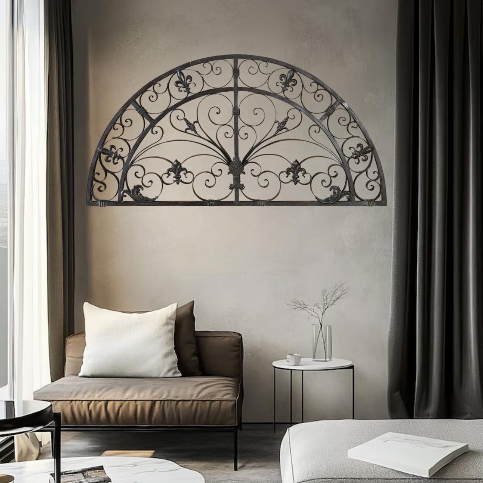 Vintage Wrought Iron Wall Grille: French Country Scrollwork Home Decor ...
