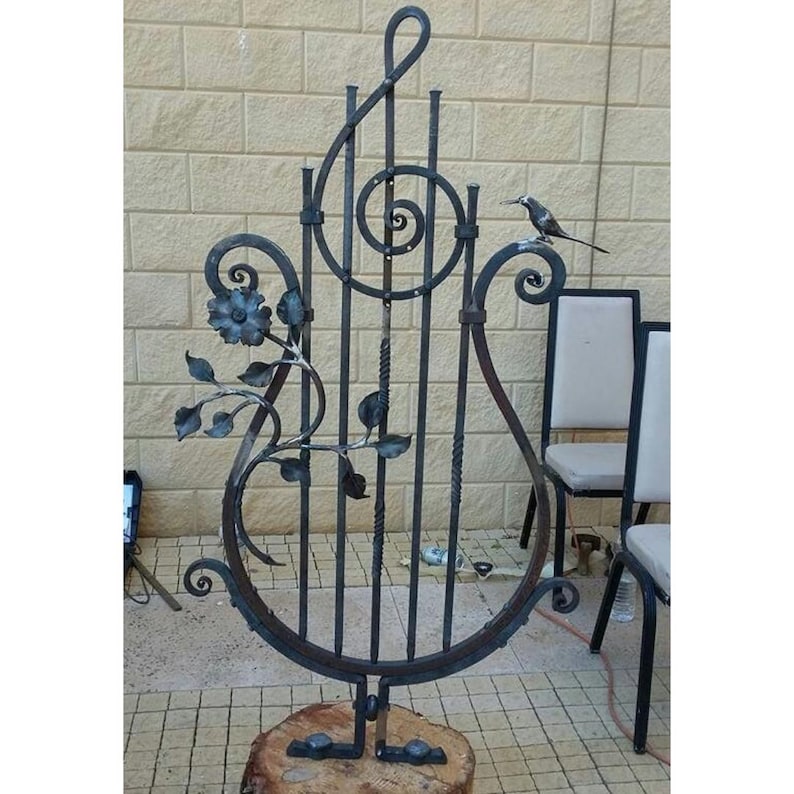 Musical Art Sculpture | Treble Clef and Lyre Design | Rustic Metal Home ...