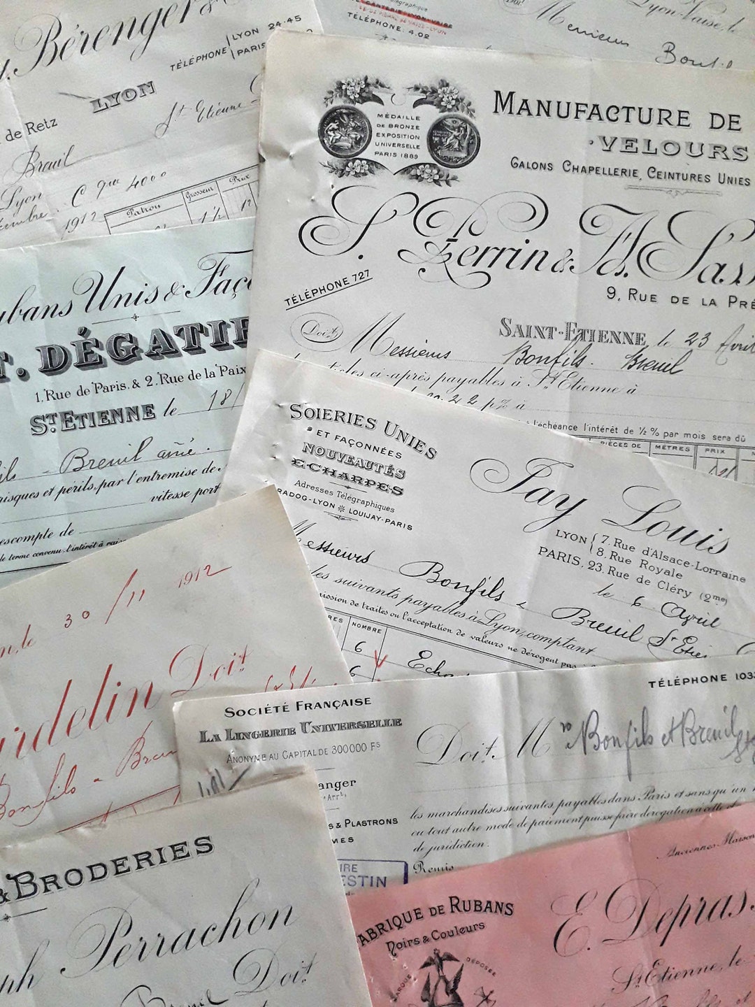 Bundle of 31 Antique French Invoices, 1910s, French Vintage Handwritten ...