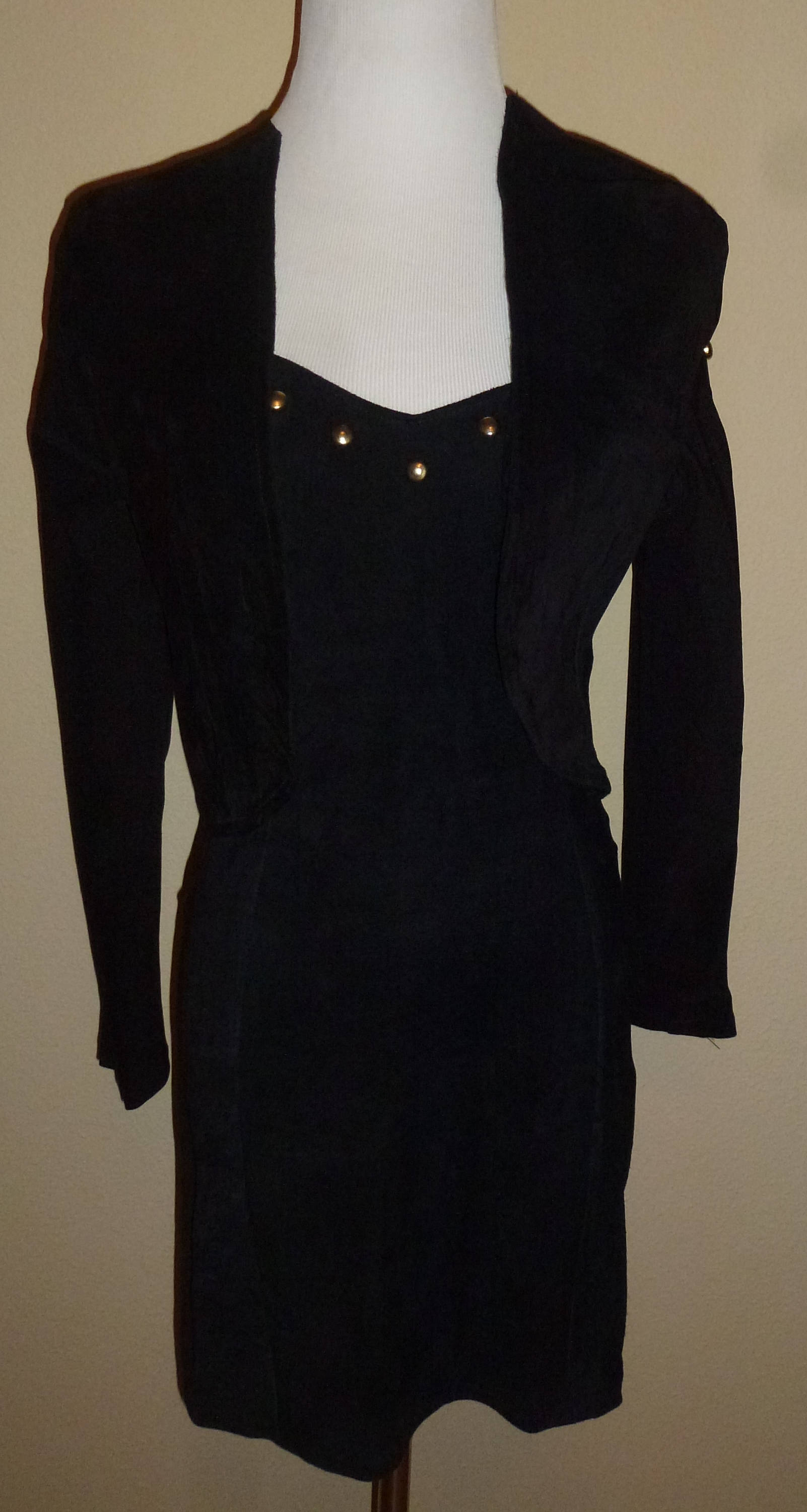 Vintage 80s 1980s Brazen Black Suede & Lycra Bodycon Dress Bolero ...