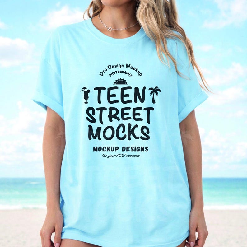 Chambray Oversized T-shirt Mockup | Comfort Colors 1717 Light Blue Tee ...