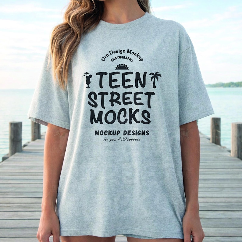 Heather Grey Oversized T-shirt Mockup | Gildan 5000 Classic Tee | Ocean ...