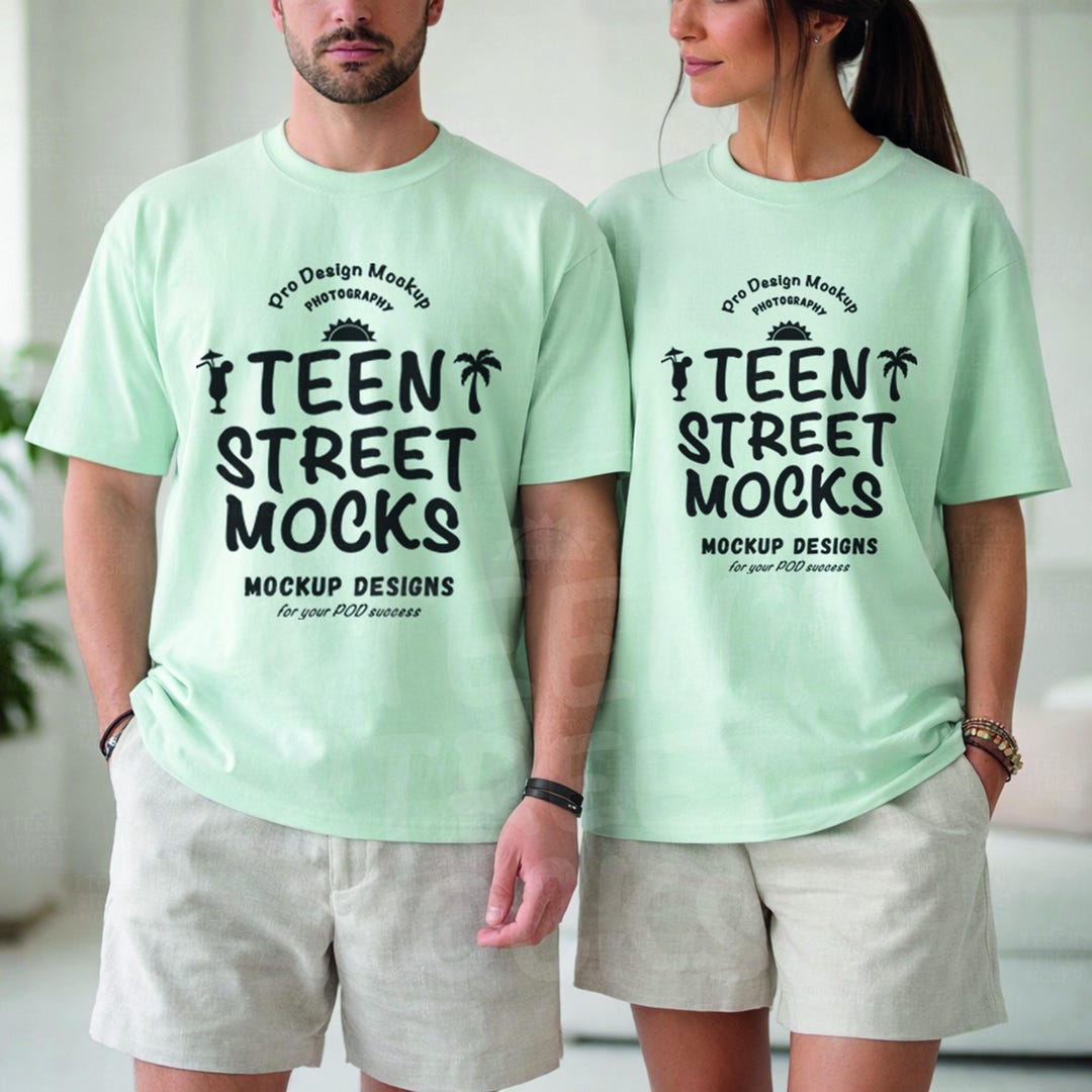 Green Mint Couples T-shirt Mockup | Comfort Colors 1717 Matching Tees ...