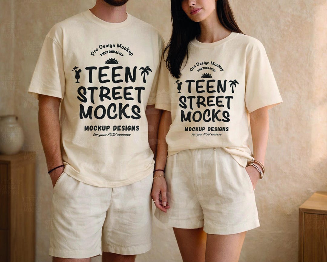 Ivory Couples T-shirt Mockup | Comfort Colors 1717 Matching Tees | Warm ...