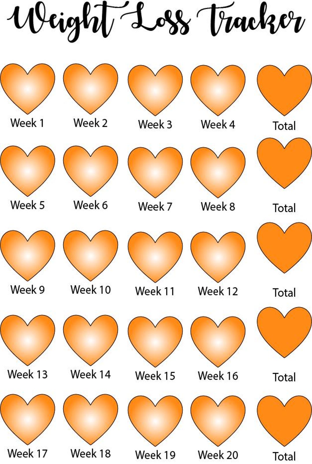 Weight Loss Tracker Printable Weekly Weight Loss 52 Weeks 1 Year Blank ...