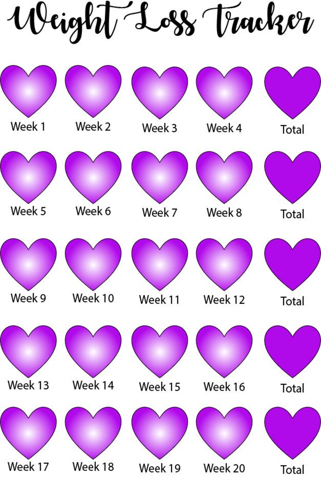 Weight Loss Tracker Printable Weekly Weight Loss 52 Weeks 1 Year Blank ...