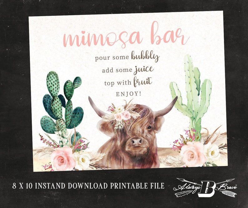 Highland Cow Mimosa Bar Sign Bohemian Shower Sign Instant - Etsy