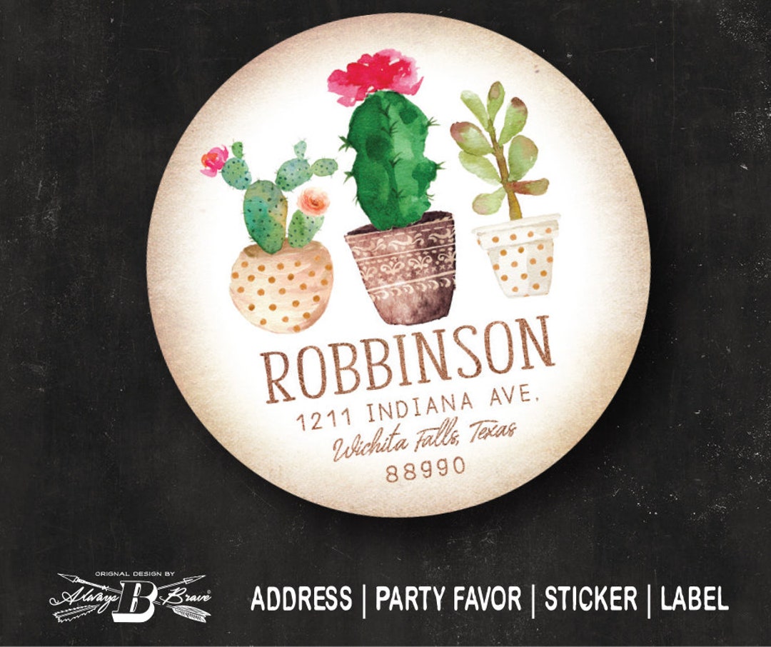 Succulent Return Address Label Cactus Labels Succulents Party Favor ...