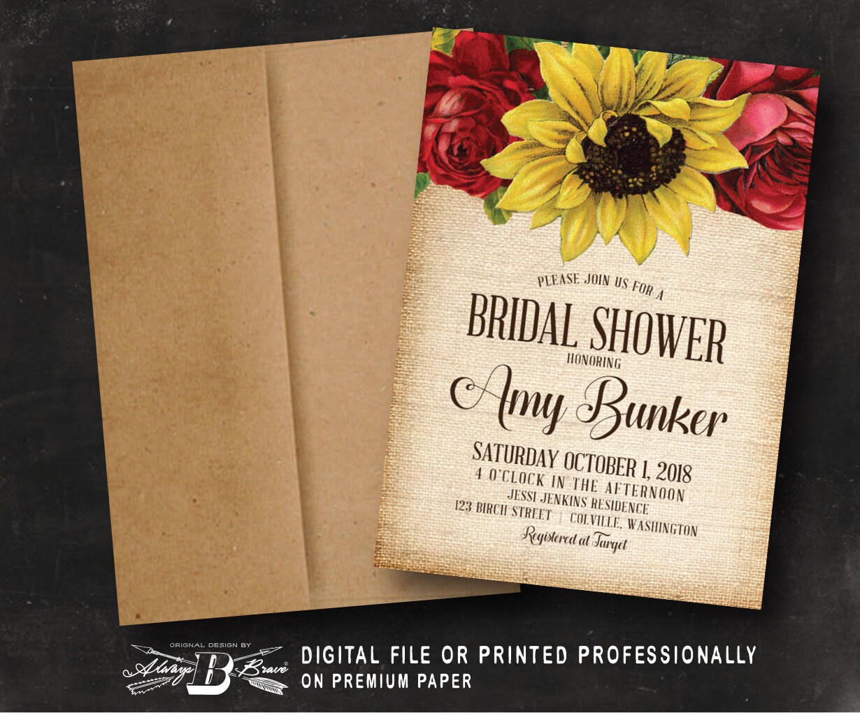 Country Invite Editable Template Rustic Invitation Sunflower Bridal ...